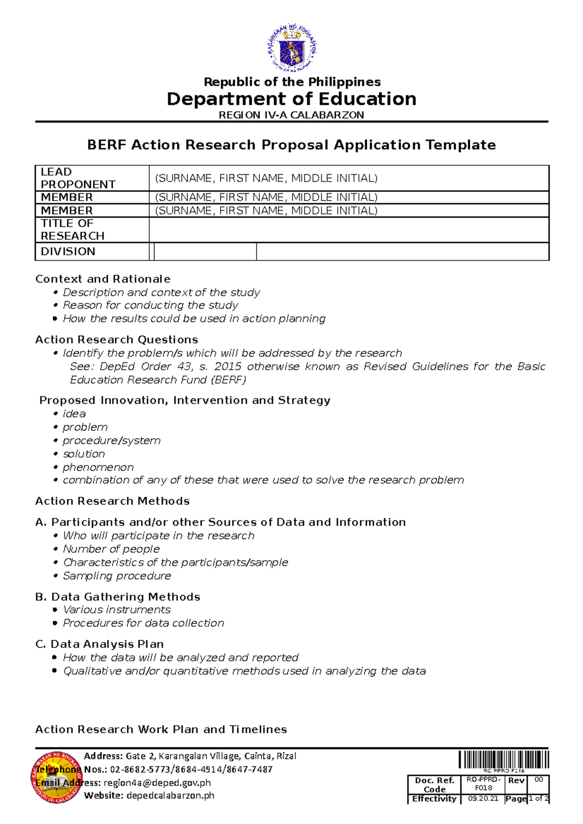 Action Research Proposal Template - Republic of the Philippines ...