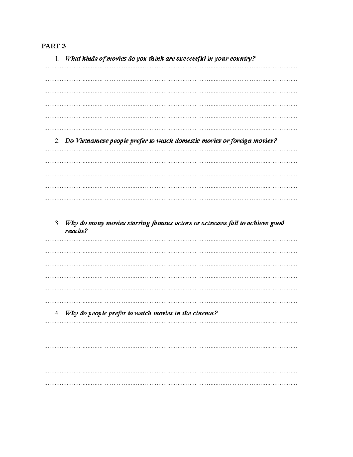 May2 - ielts question sheet part 3 for practice - PART 3 What kinds of ...