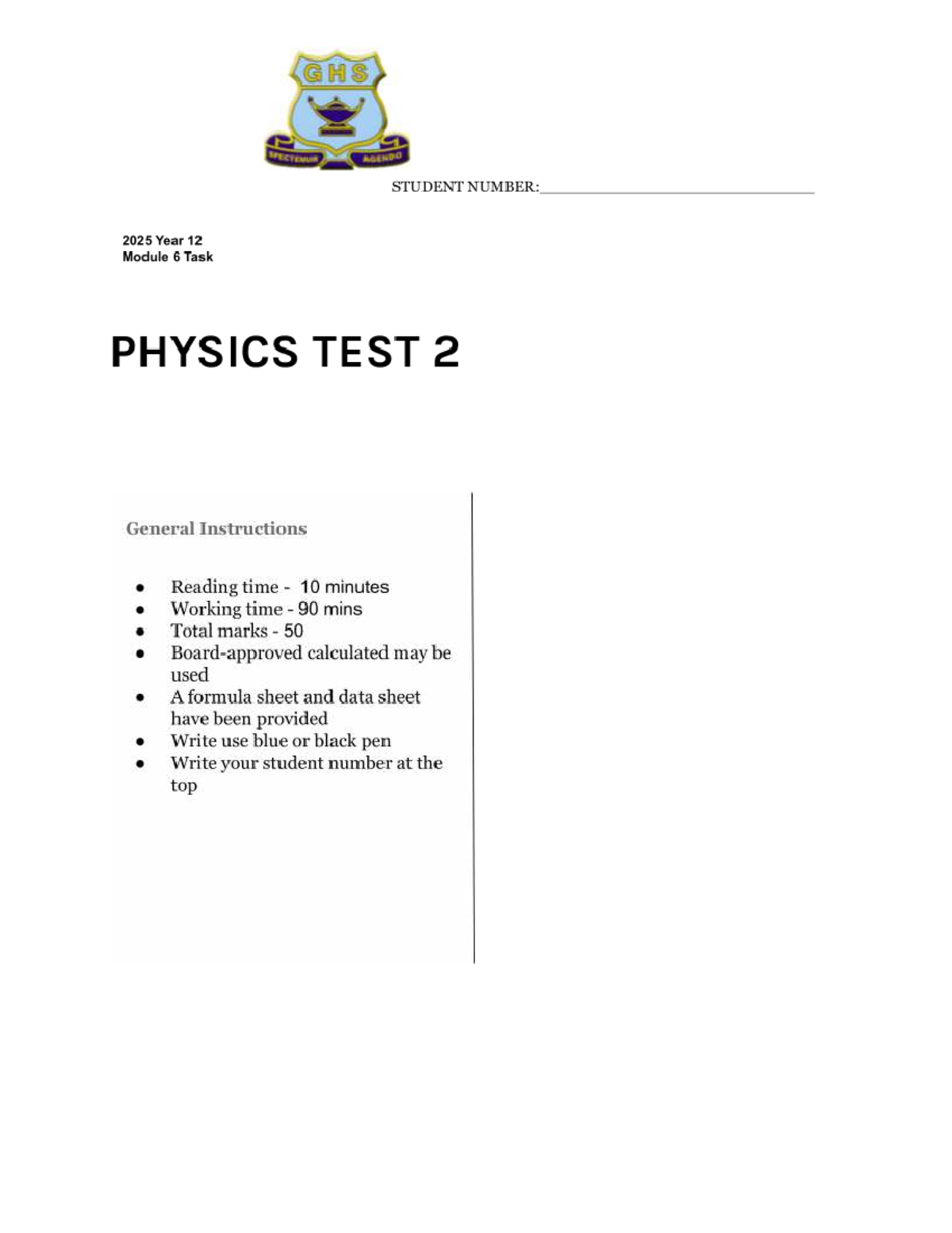GHS Year 12 PHYSICS TEST 2: Self-Made Exam Document - Studocu