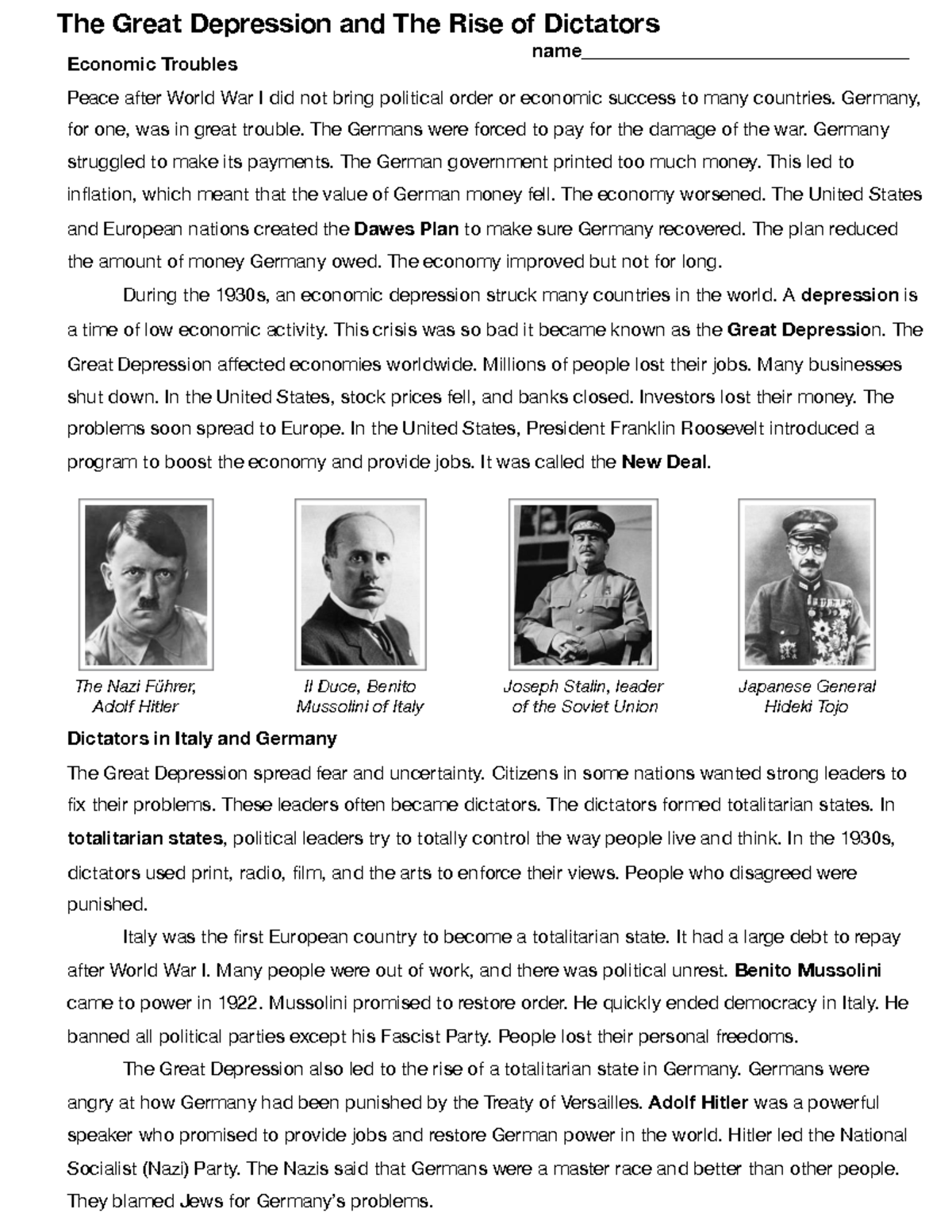 The Great Depression & Rise of Dictators: Economic Impact ...