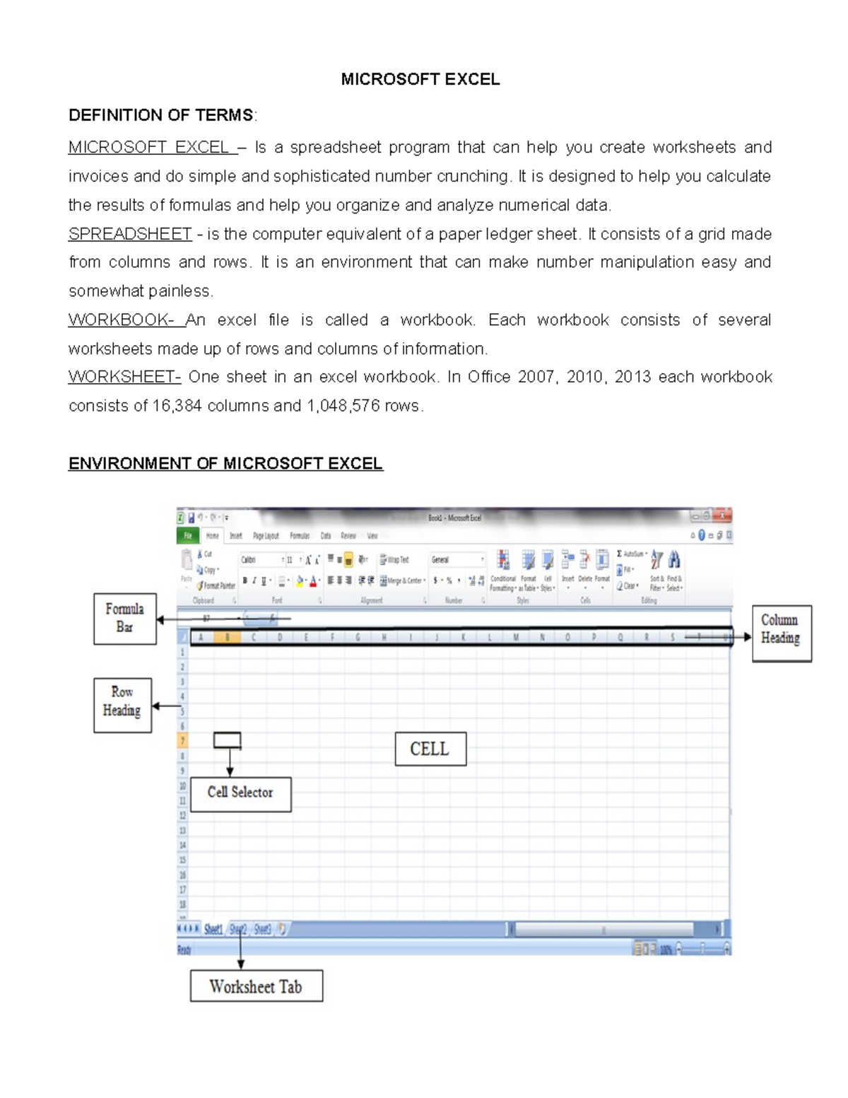 Lecture Notes on Microsoft Excel: Definitions and Functions (EXCEL 2021 ...