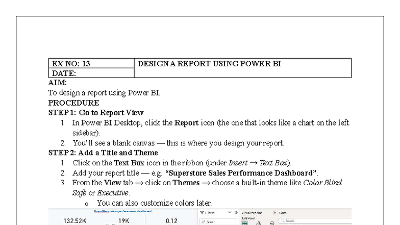 EX NO: 13 Power BI Report Design Guide - Studocu