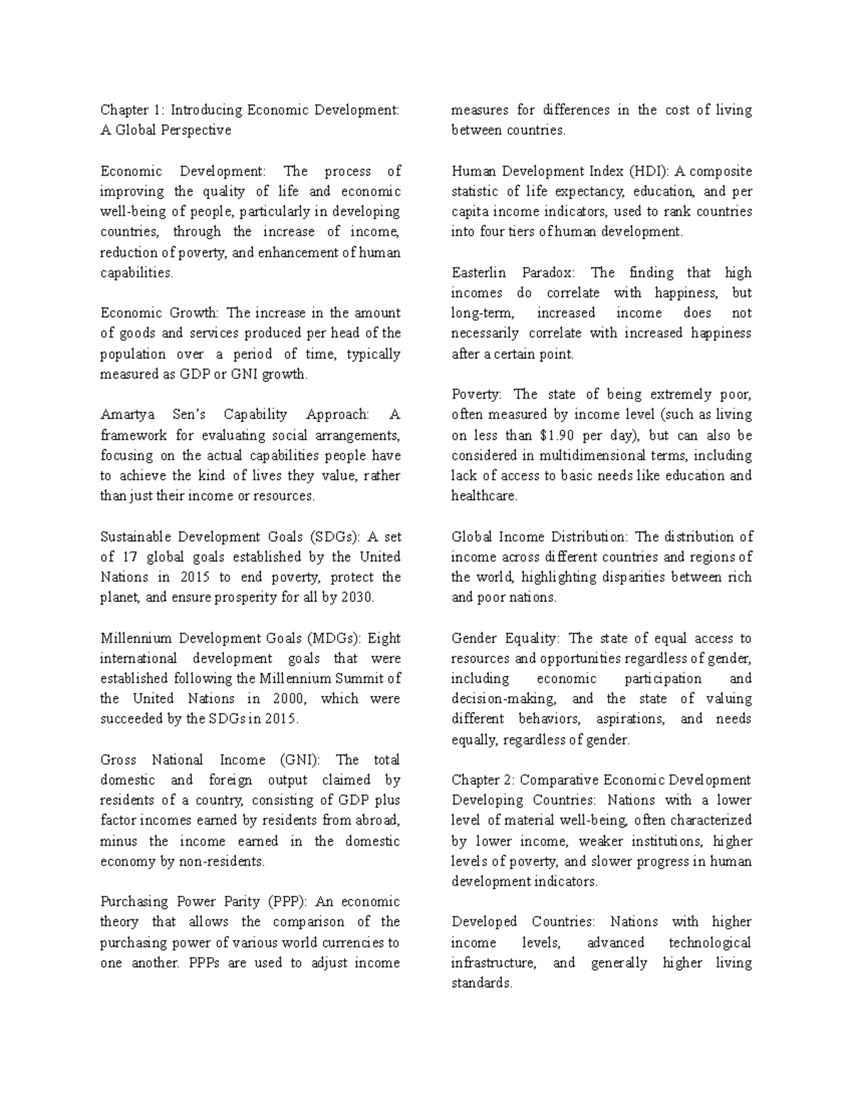 Econ Dev Chapter 1 - 2 Summary - Chapter 1: Introducing Economic ...