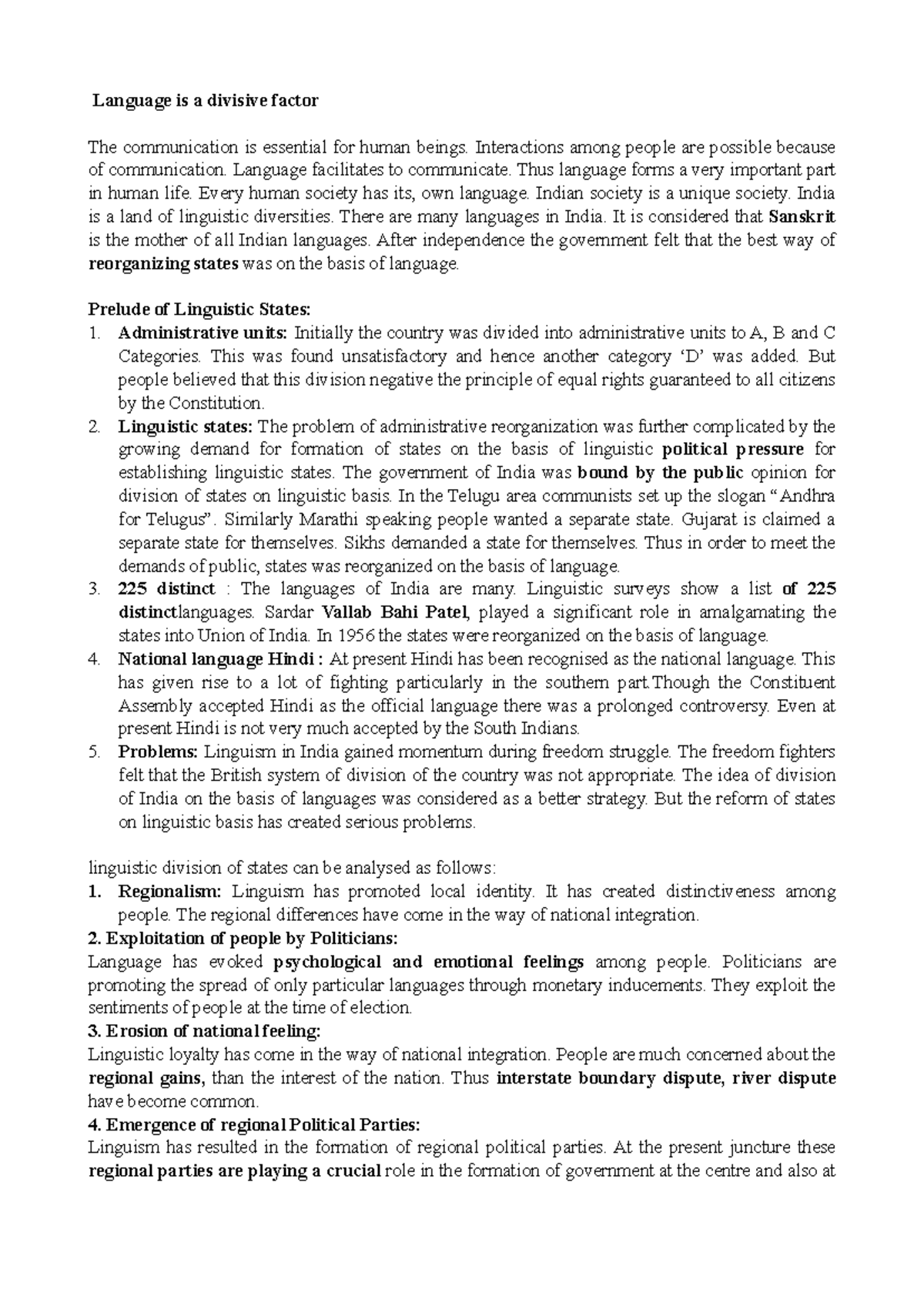 Language as a Divisive Factor: Implications for Indian Society and ...