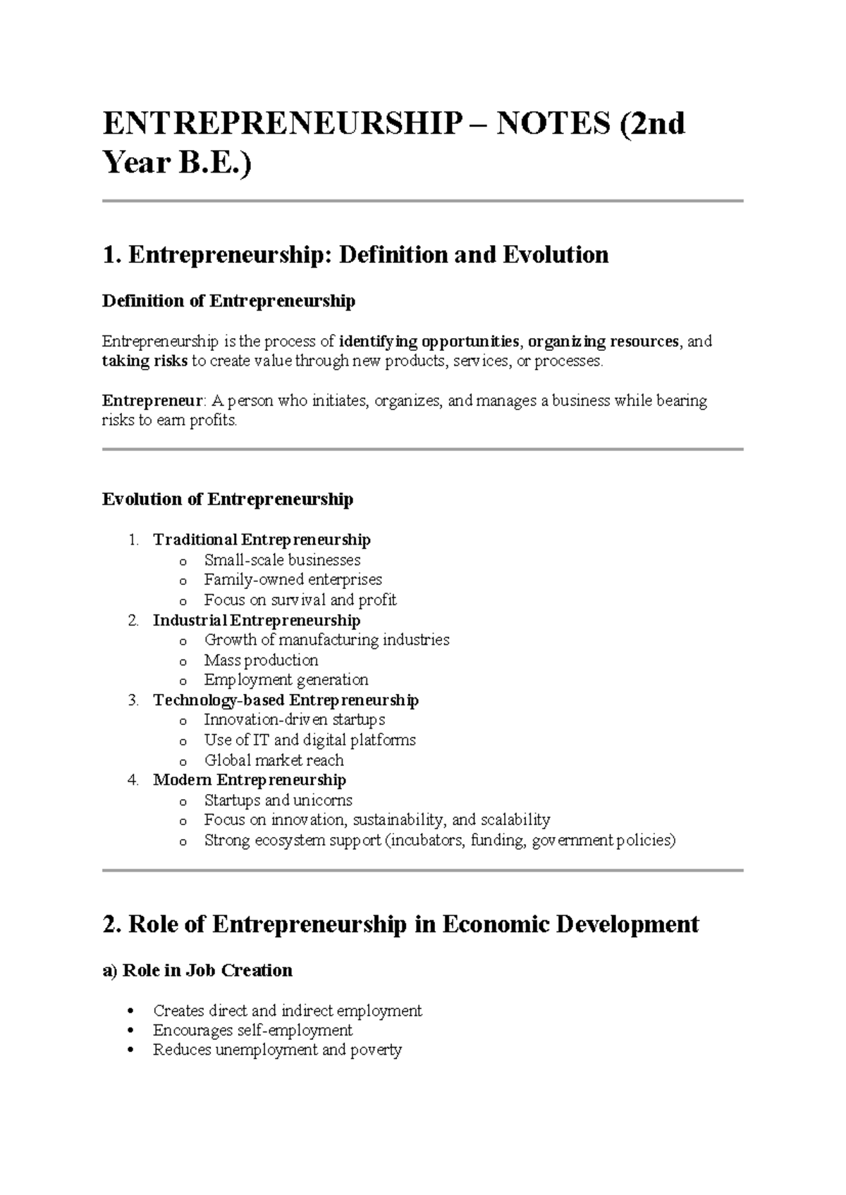 Entrepreneurship Intro Notes (2nd Year B.E.) - Key Concepts & Ecosystem ...