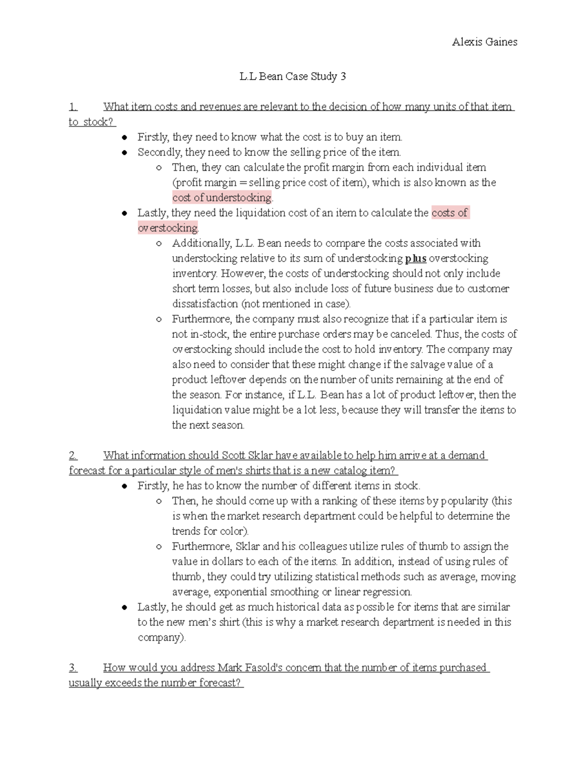 L.L Bean Case 3-2 - Operations Management (MGT 314) - Alexis Gaines L ...