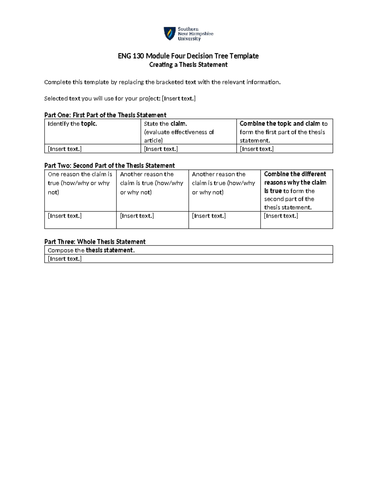 ENG 130 Module Four Thesis Statement Decision Tree Template - Studocu