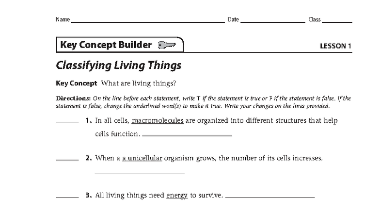 Key Concept Builder Class LESSON 1: Classifying Living Things - Studocu
