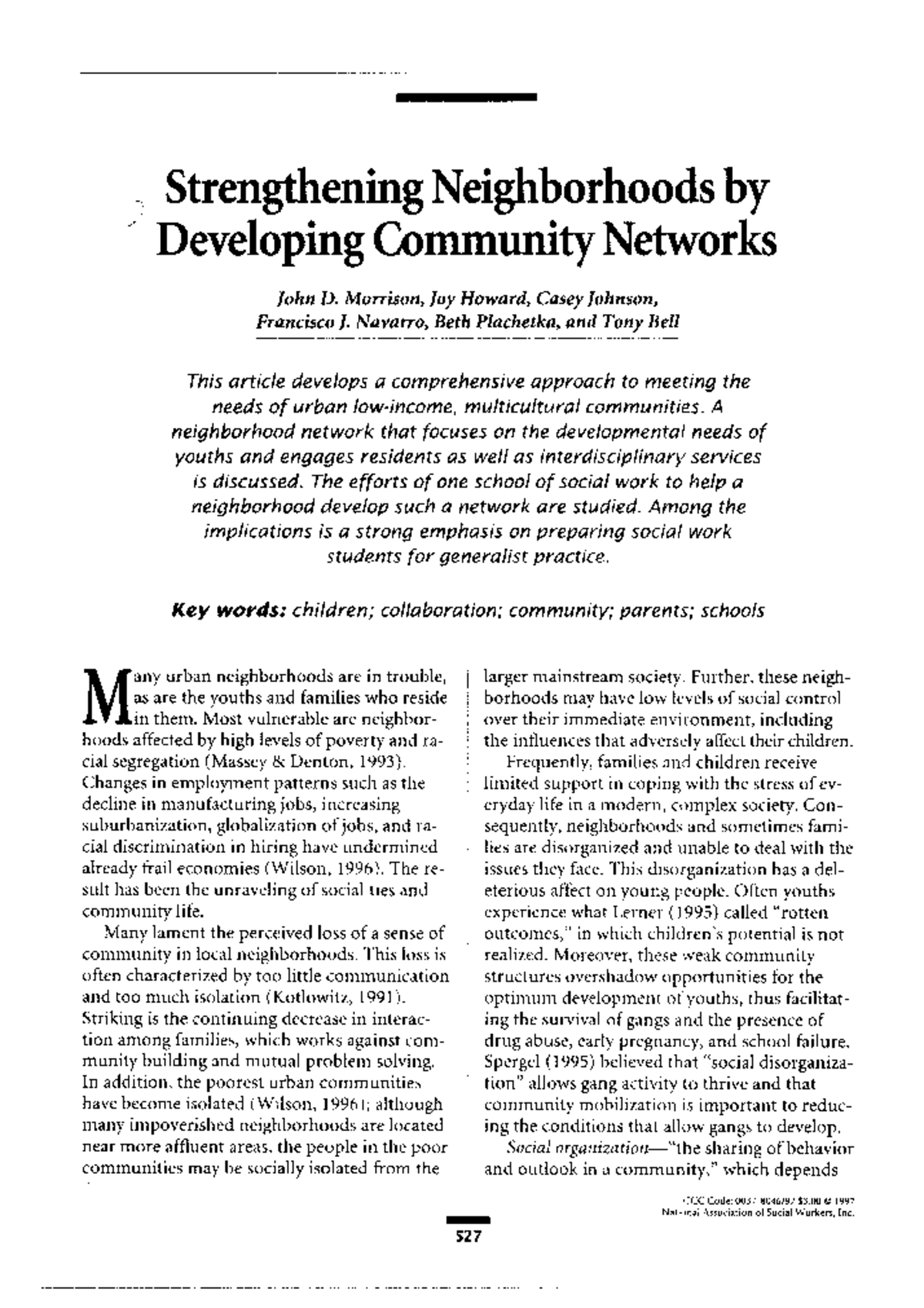 Strengthening Neighborhoods: Developing Community Networks Strategies ...
