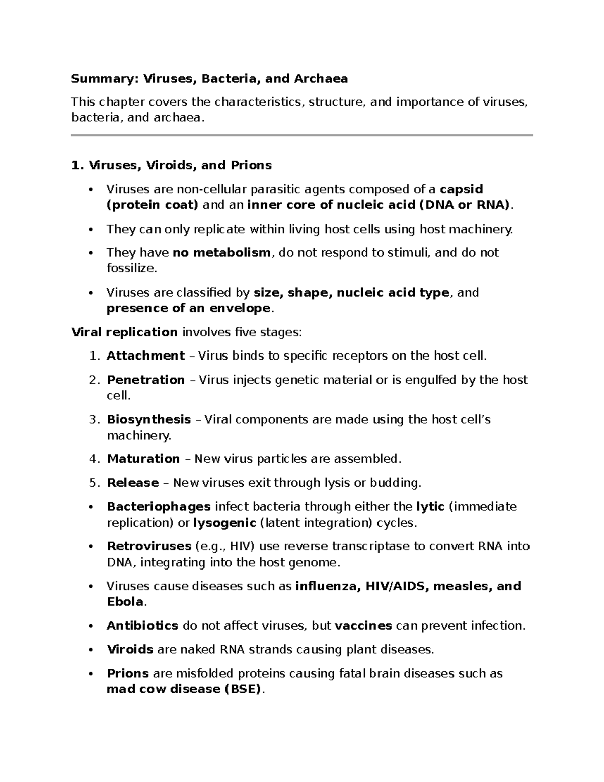 JWT Week 1 Summary: Viruses, Bacteria, and Archaea Insights - Studocu