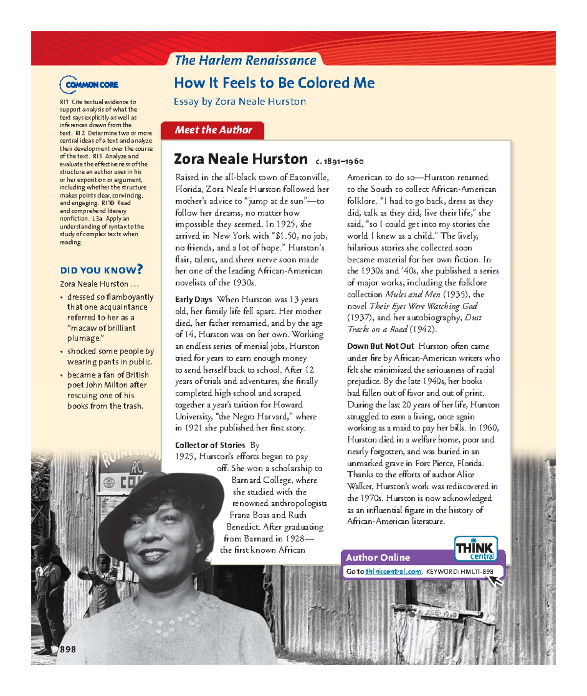 RI 1, RI 2, RI 5, RI 10: Analyzing Zora Neale Hurston's "How It Feels ...