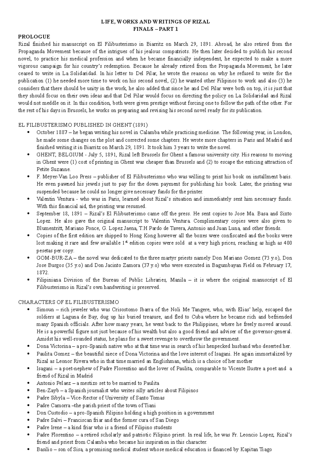 Rizal Life and Works: Finals Reviewer (Course Code: RLW 101) - Studocu