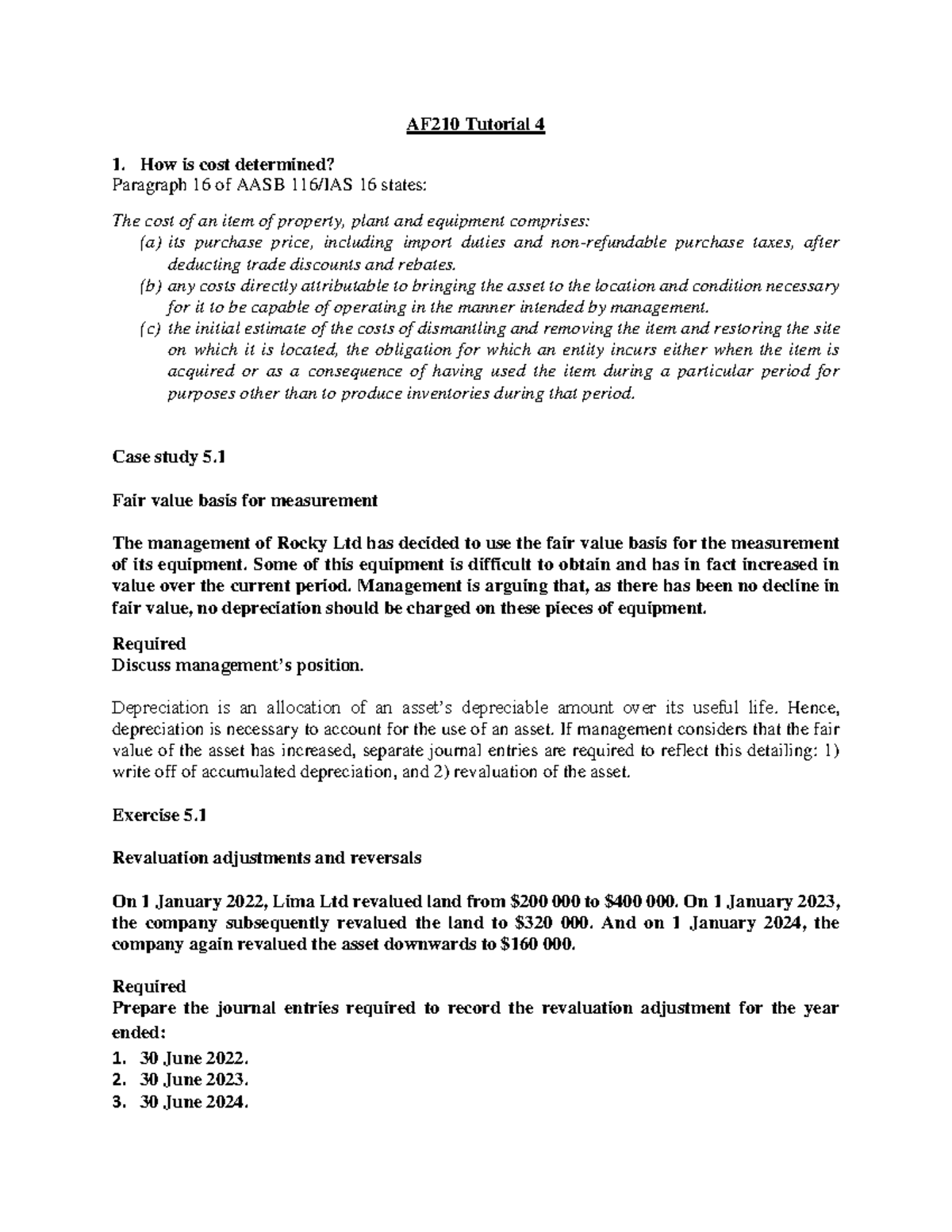 Tutorial 4 solutions for fair value basis for measurement - AF210 ...