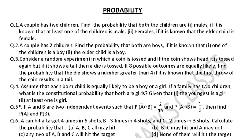 Probability Problems and Solutions - 12th Grade Math - Studocu