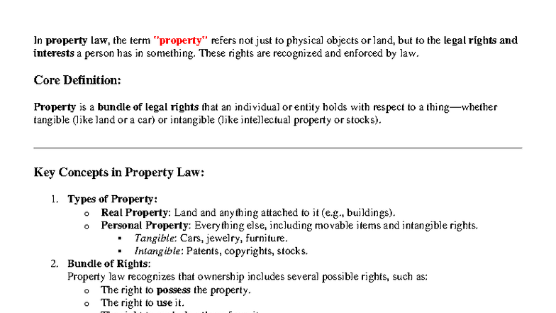 Property Law Definitions: Key Concepts and Terms Explained - Studocu