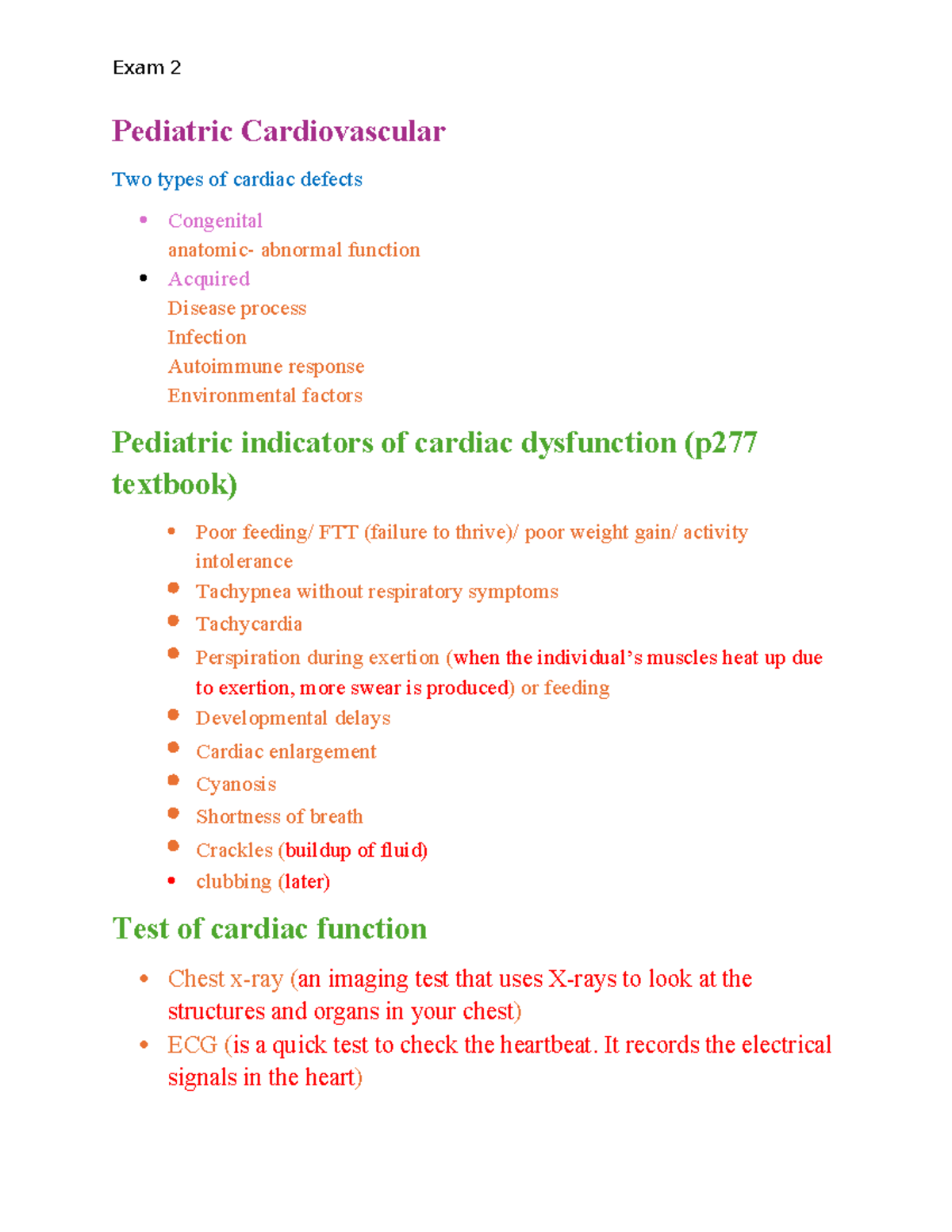 PEDS 202: Exam Study Guide for Pediatric Cardiac Defects & Care - Studocu
