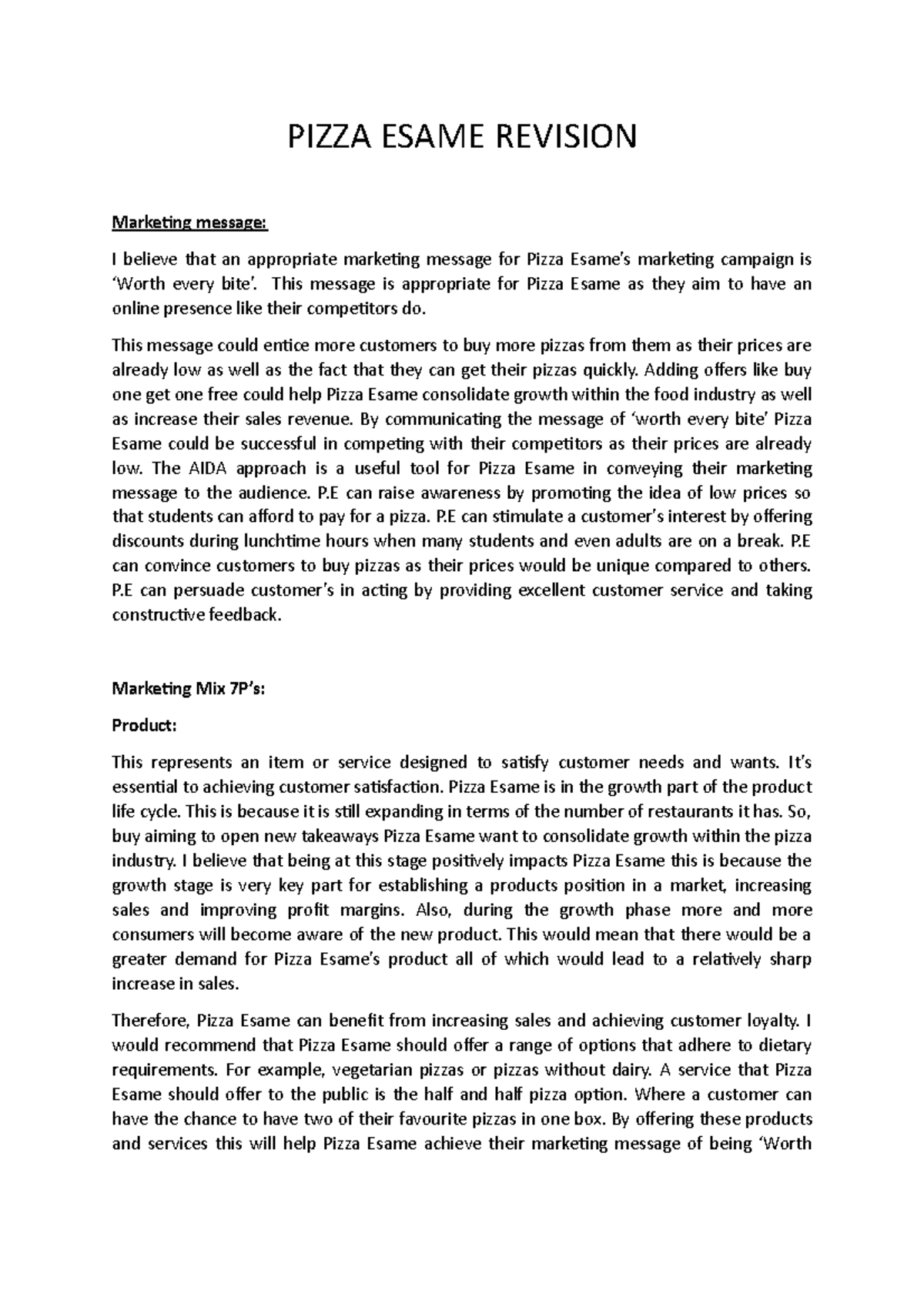 Pizza Esame Marketing Strategy - Studocu