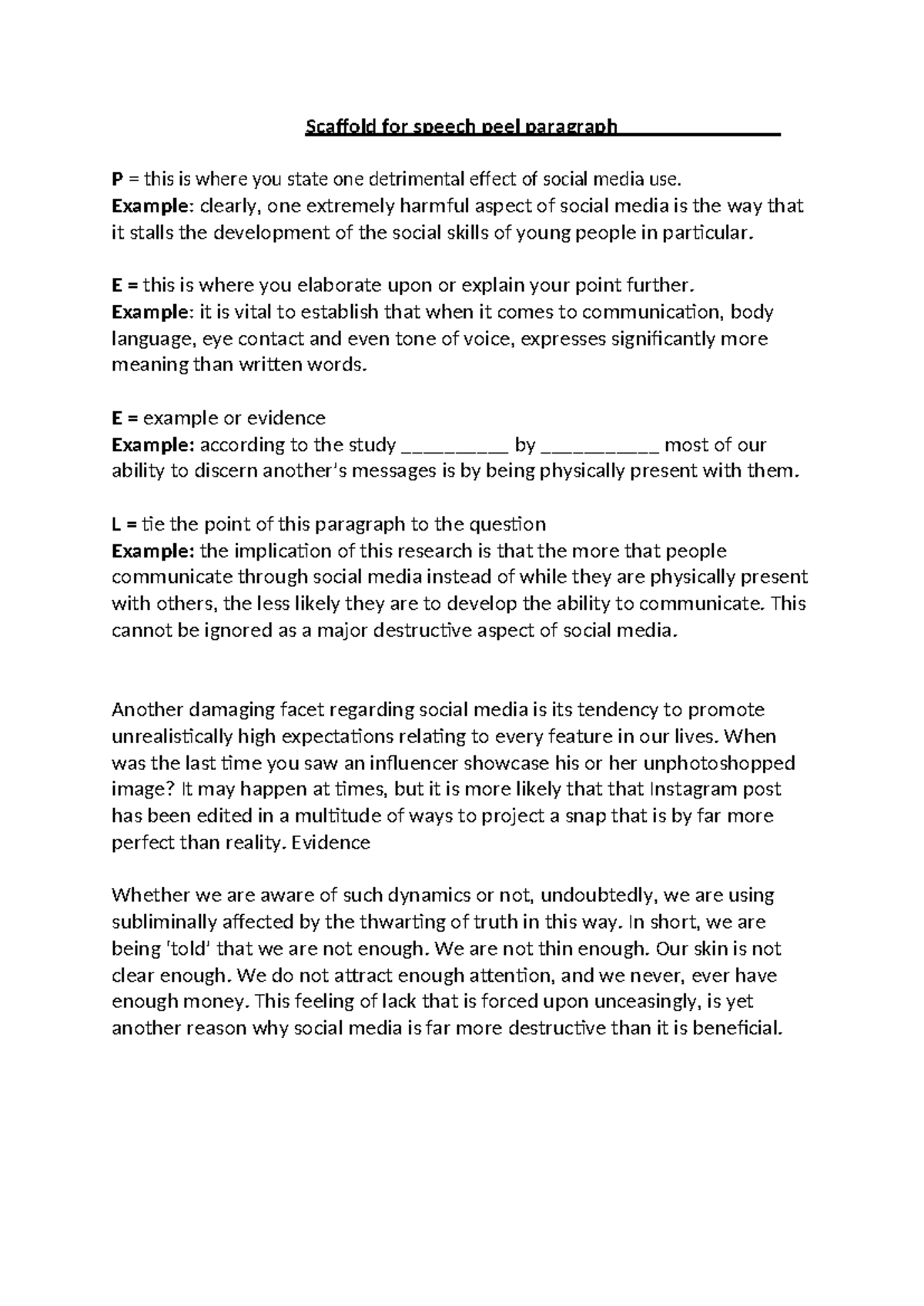 English 12 - Social Media's Detrimental Effects: A PEEL Analysis - Studocu