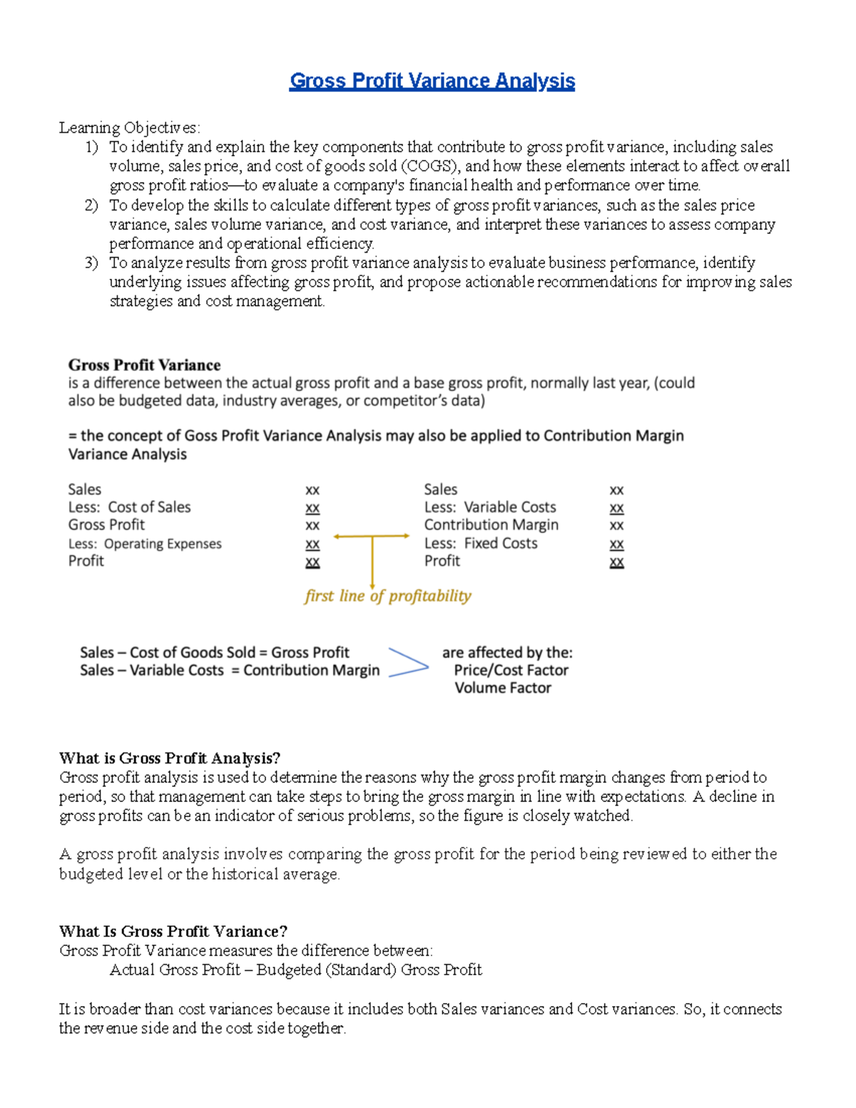 AcMNGT 321 Gross Profit Variance Analysis Handout - Studocu