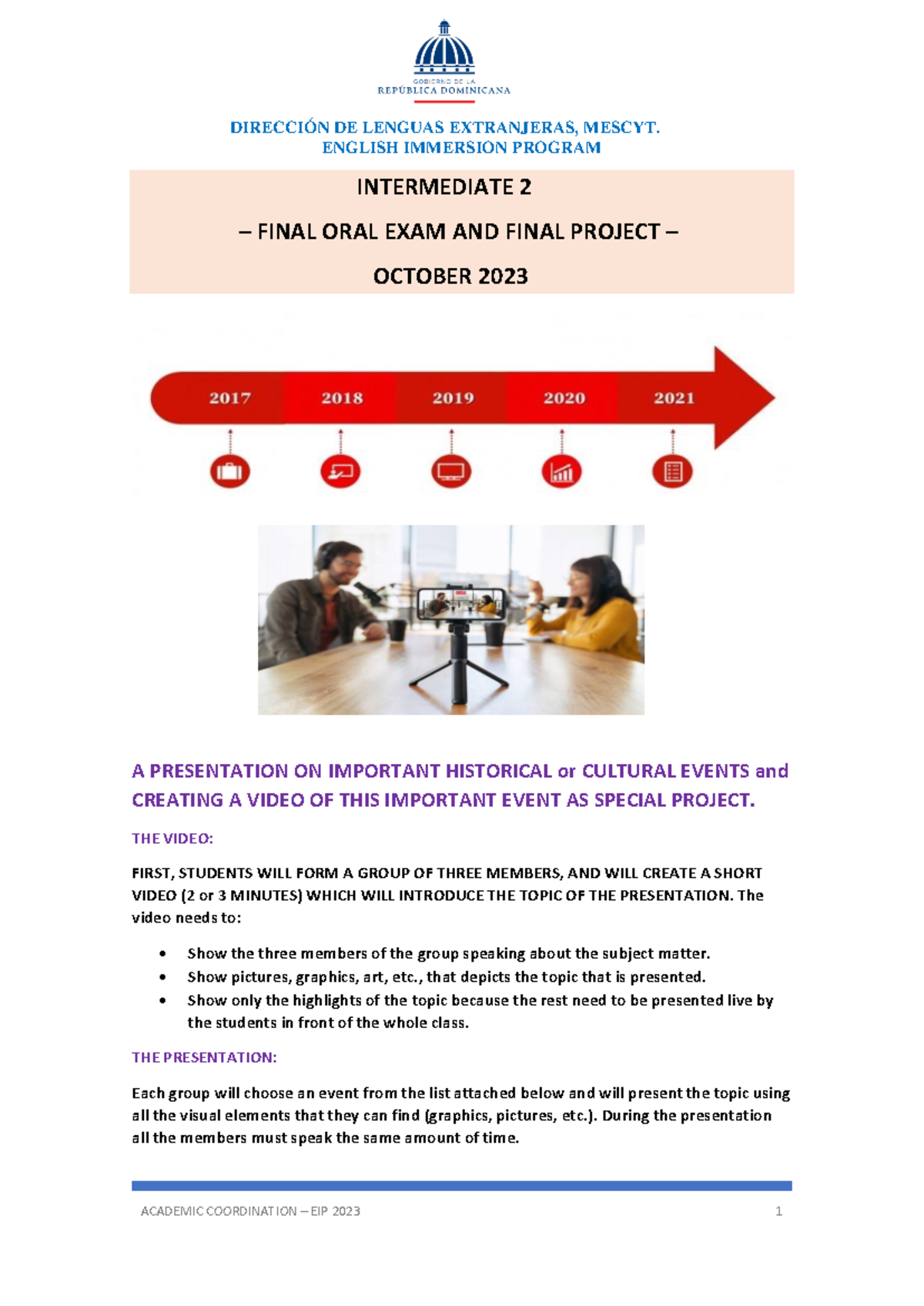 Intermediate 2 - Final Oral Exam & Project Guidelines - Oct 2023 - Studocu