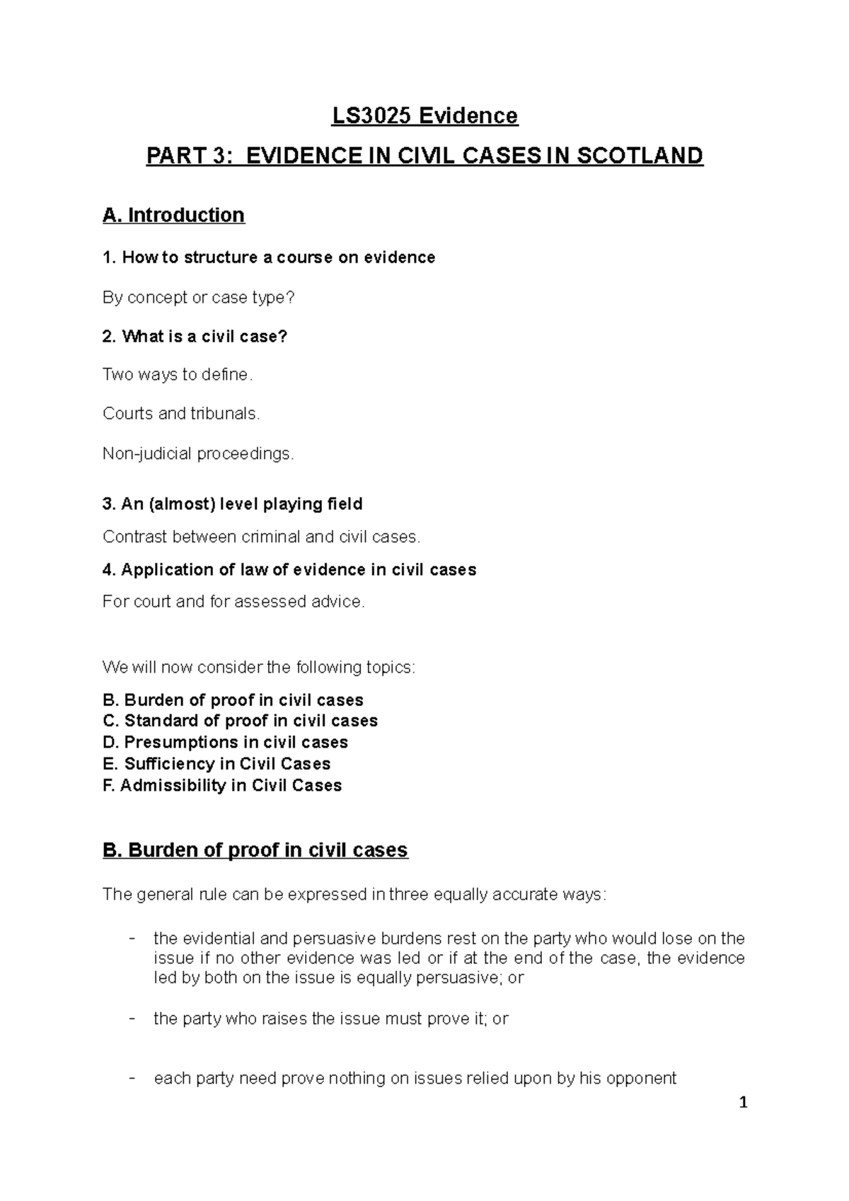LS3025 Evidence: Key Aspects of Civil Cases in Scotland - Studocu