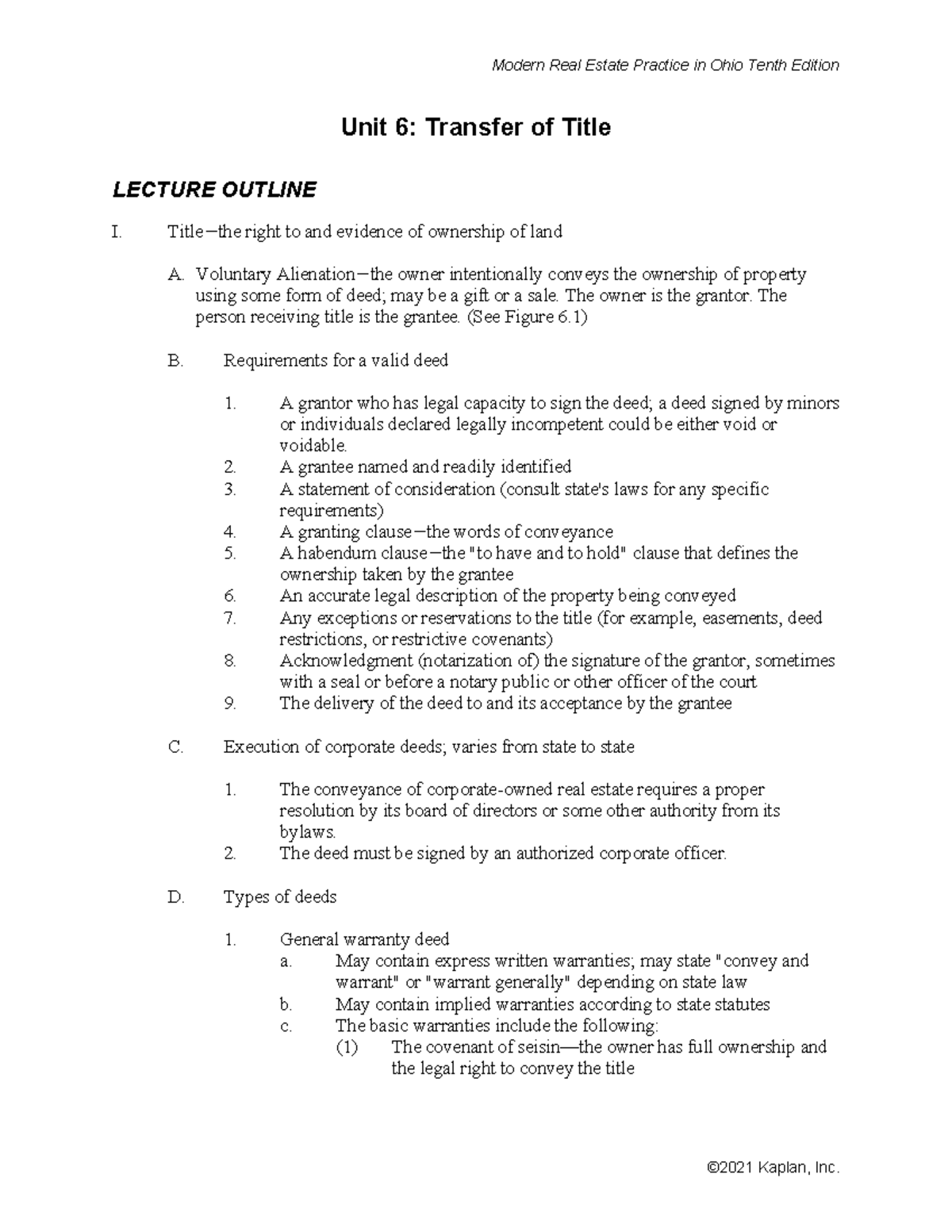 Transfer of Title in Ohio: Legal Guidelines and Deed Types - Unit 6 ...