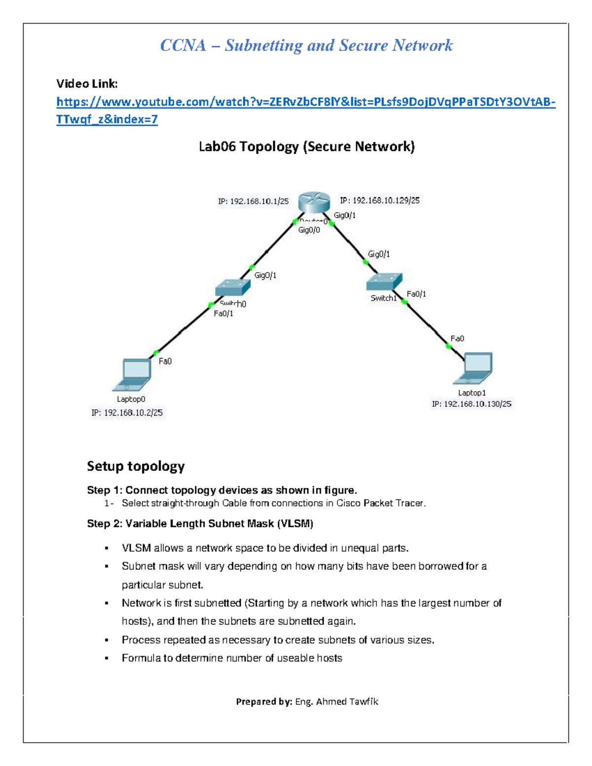 CCNA Lab06: Subnetting & Secure Network Topology Setup - Studocu