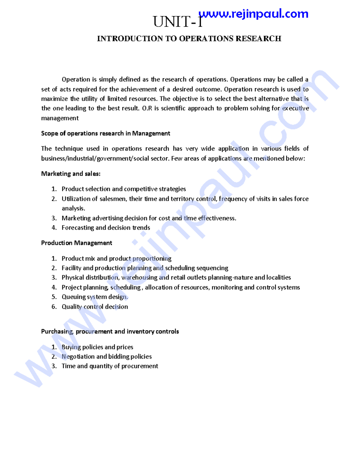 Operations Research Lecture Notes - Importance and Scope of Operations ... Operations Research Lecture Notes - Importance and Scope of Operations ...