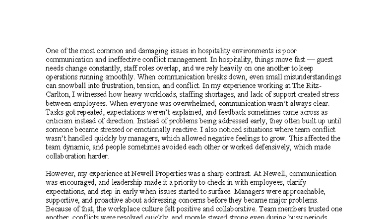 Communication & Conflict Resolution in Hospitality: A 5-Min Speech ...