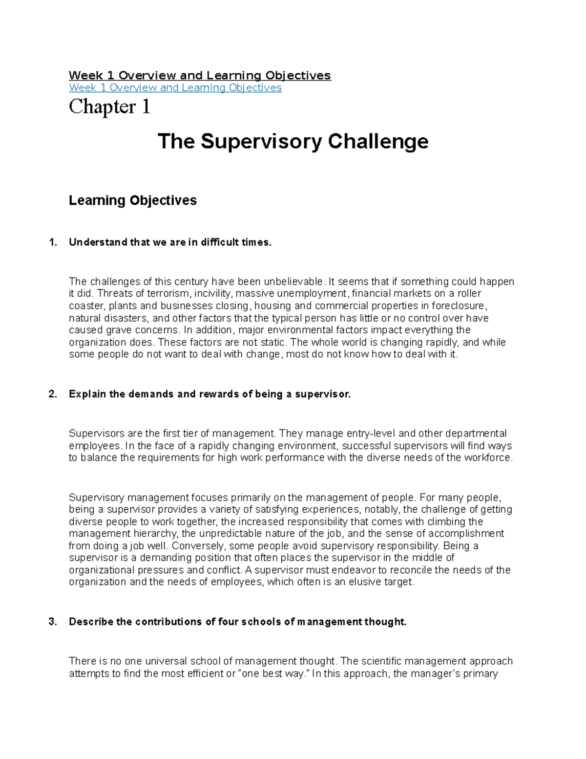 Week 1 Overview and Learning Objectives - The Supervisory Challenge ...