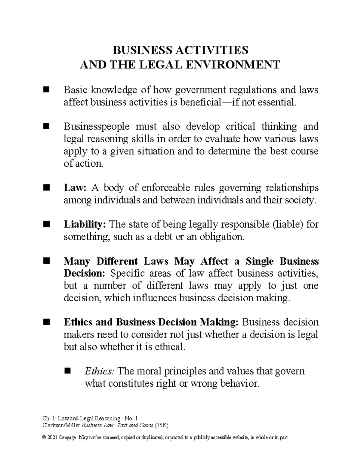 Business Law: Legal Reasoning and Common Law Principles (CLL 15E) - Ch ...