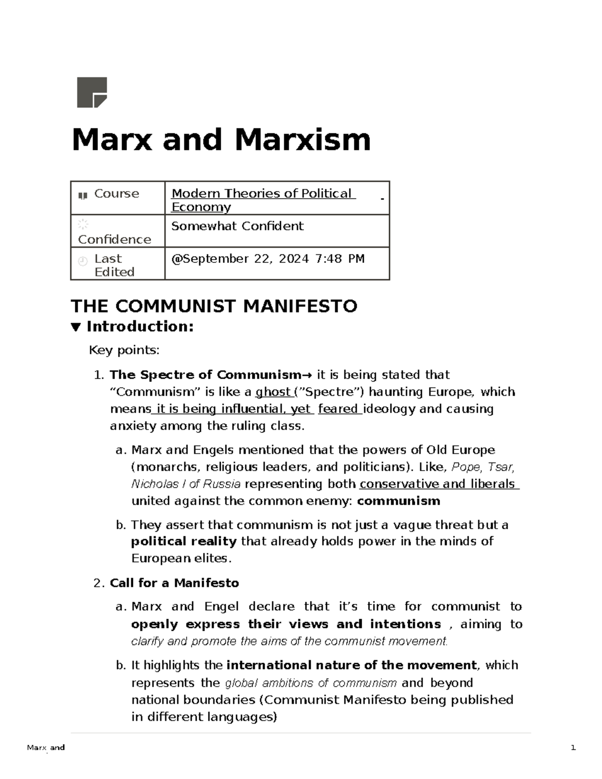 Marx and Marxism: Key Concepts and Theories (Course Code: POL 101 ...