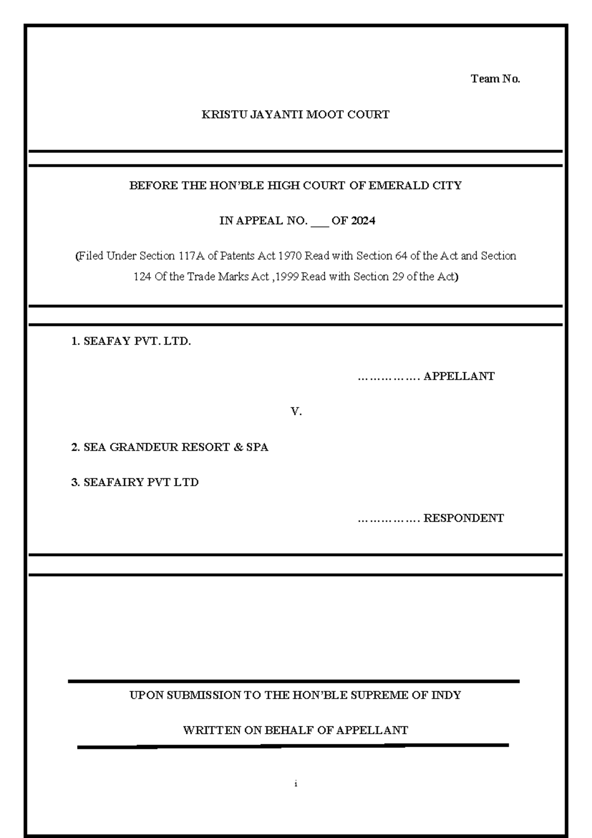 Memo 2 - Sample moot court memorial - Team No. KRISTU JAYANTI MOOT ...