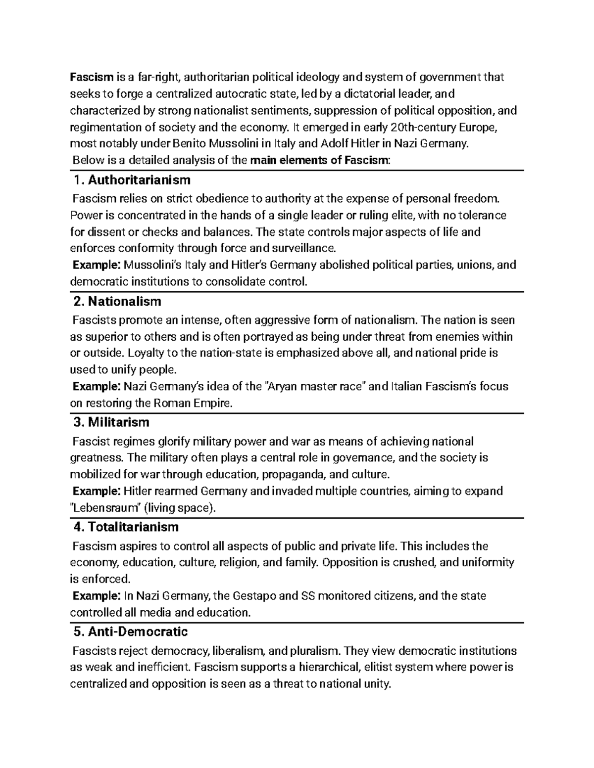 Fascism: An In-Depth Analysis of Its Key Elements and Impact - Studocu