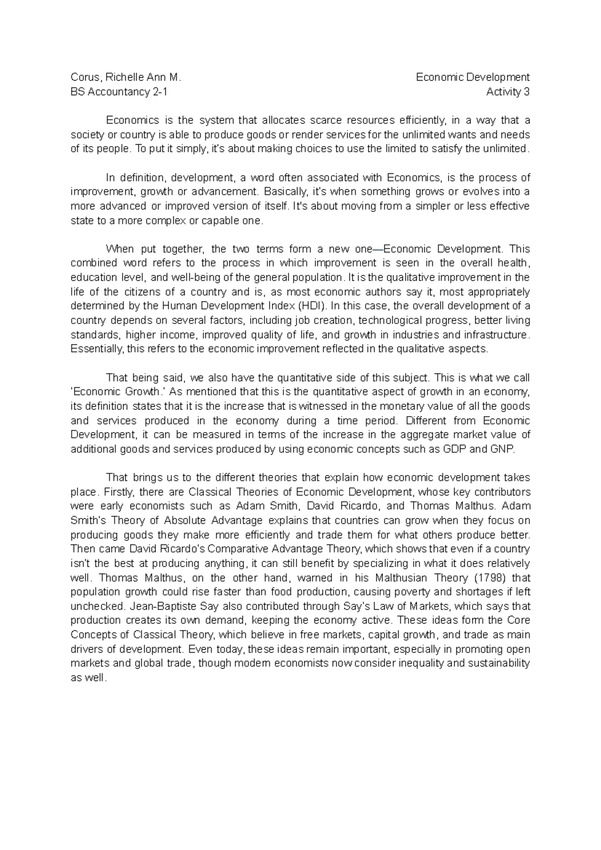 Econ 101: Economic Development Activity 3 Analysis - Studocu