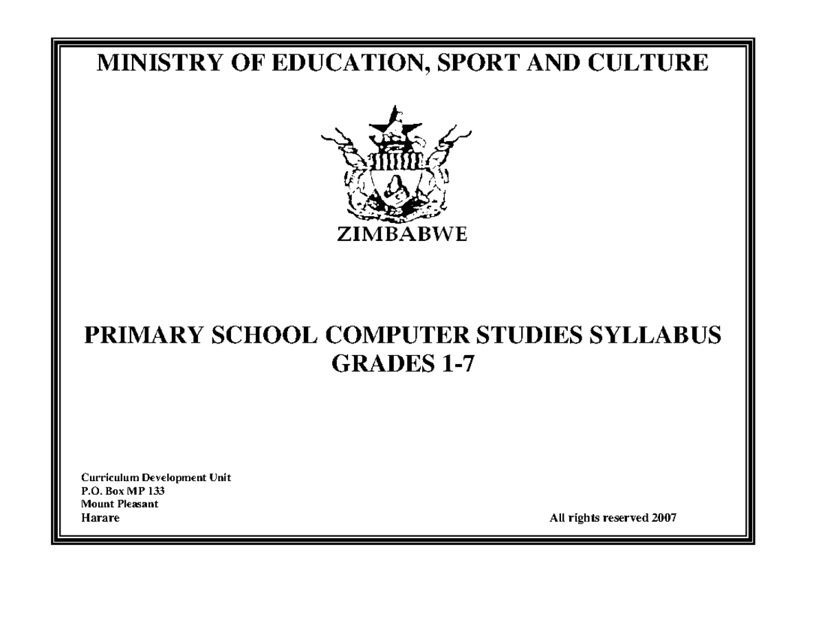 Primary School Computer Studies Syllabus (Grades 1-7) - Studocu