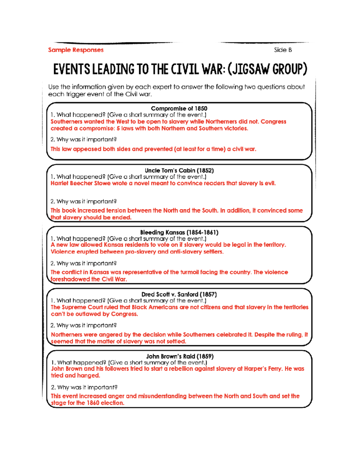 9+Weeks+Test+Study+Guide - Sample Responses Side B EVENTS LEADING TO ...