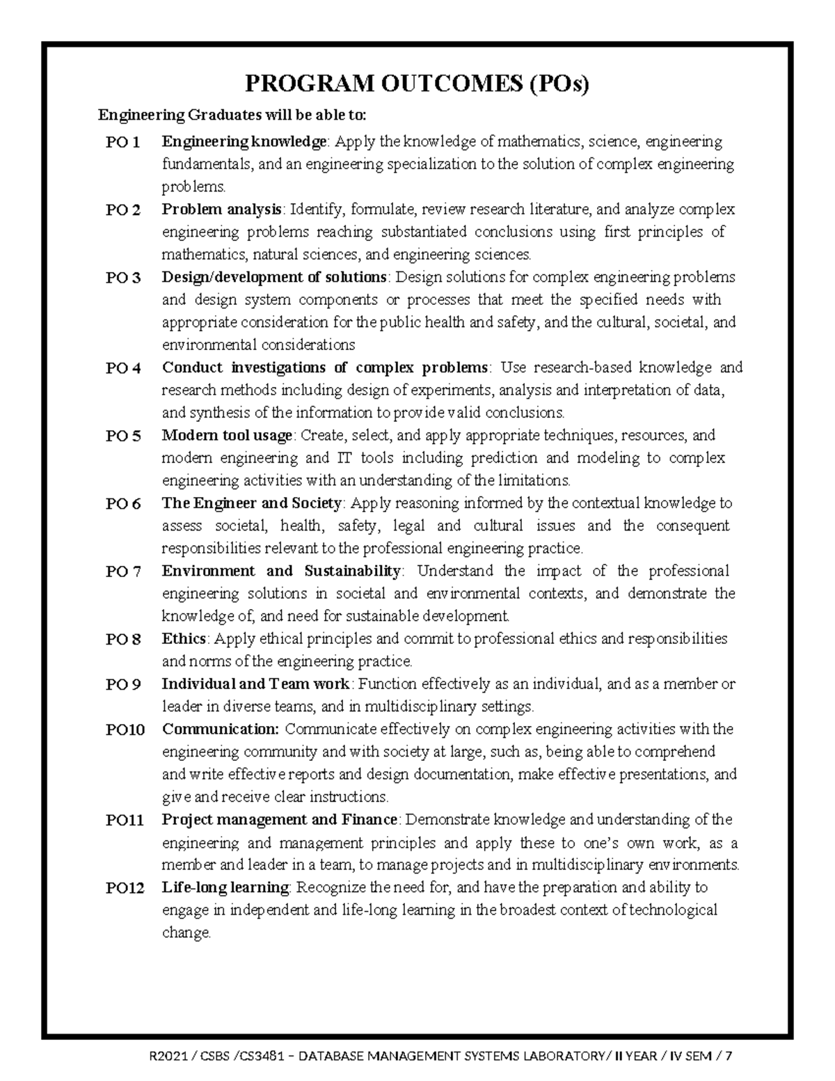 R2021 CSBS DATABASE MANAGEMENT SYSTEMS II YEAR IV SEM 11 LAB MANUAL ...