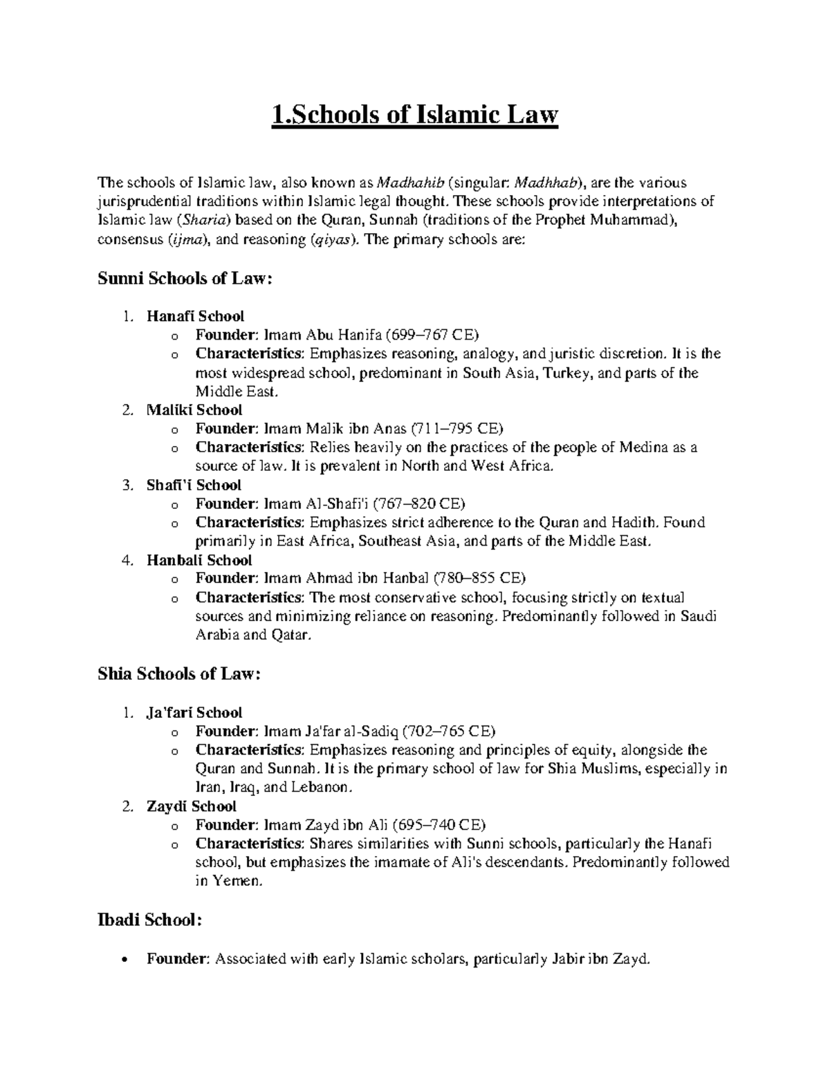 Family Law 2 - Notes for Examination - 1 of Islamic Law The schools of ...
