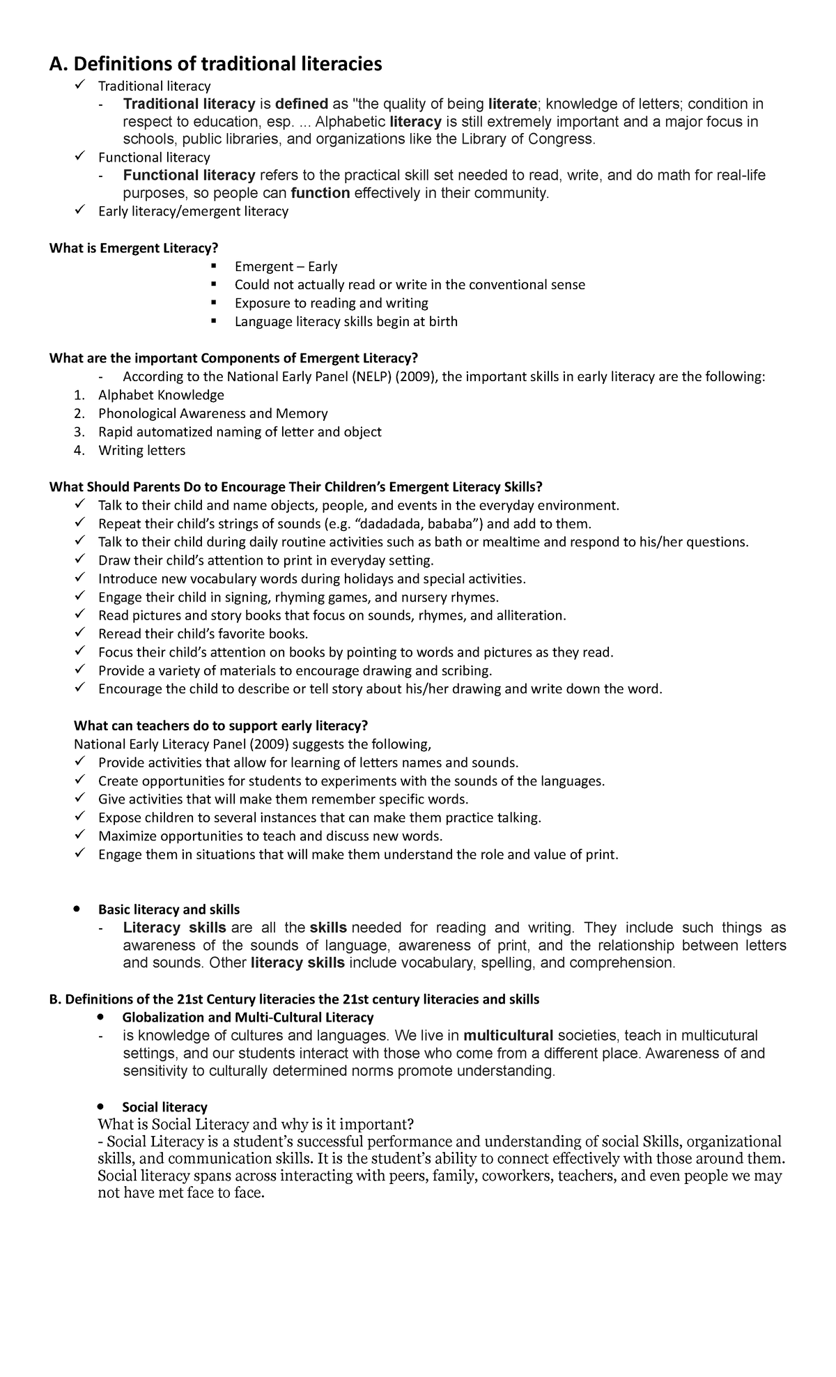 PED 110 21st Century and Traditional Literacy Overview - Lecture Notes ...
