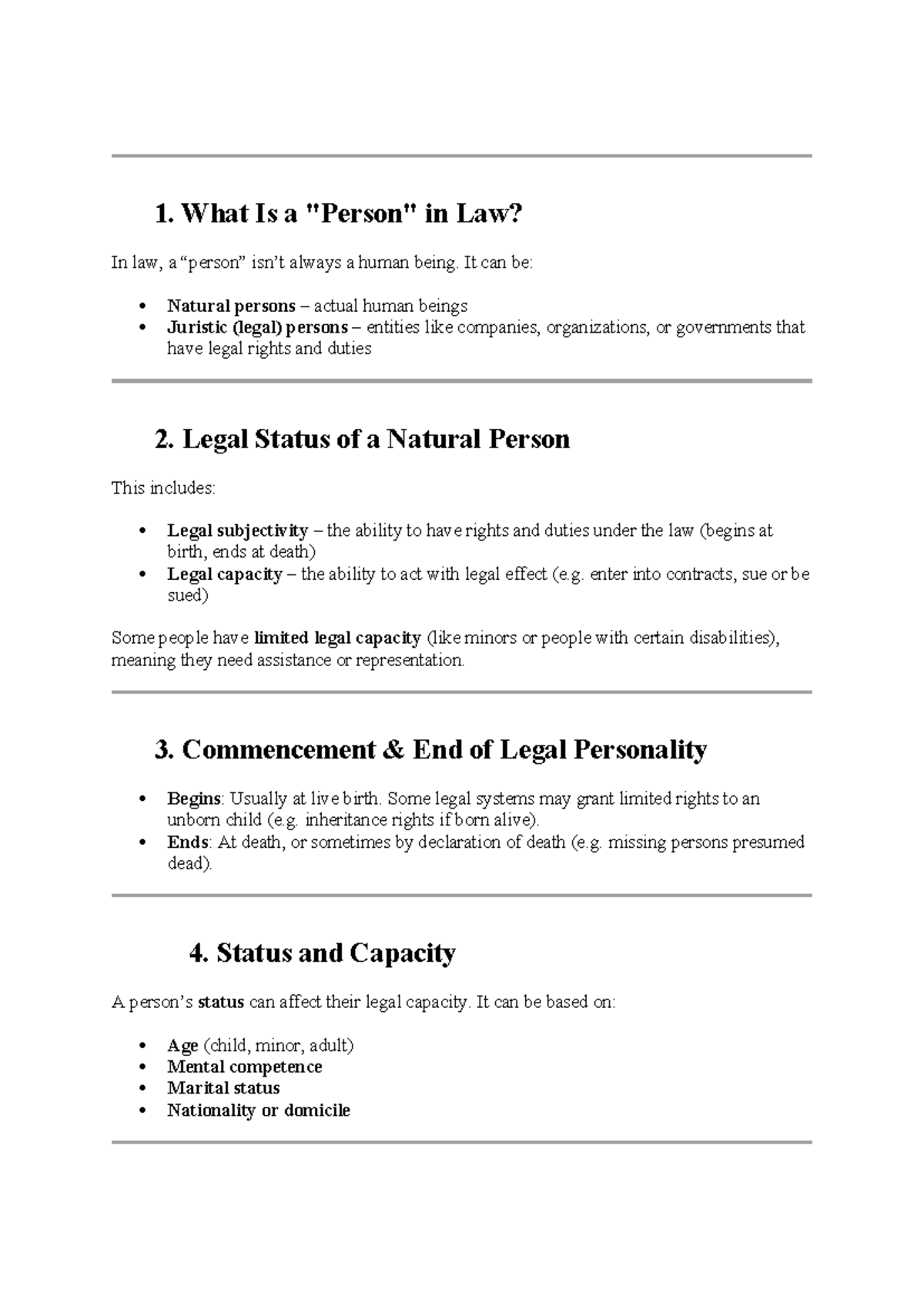 Law of Persons 1: Understanding Legal Status & Capacity - Studocu