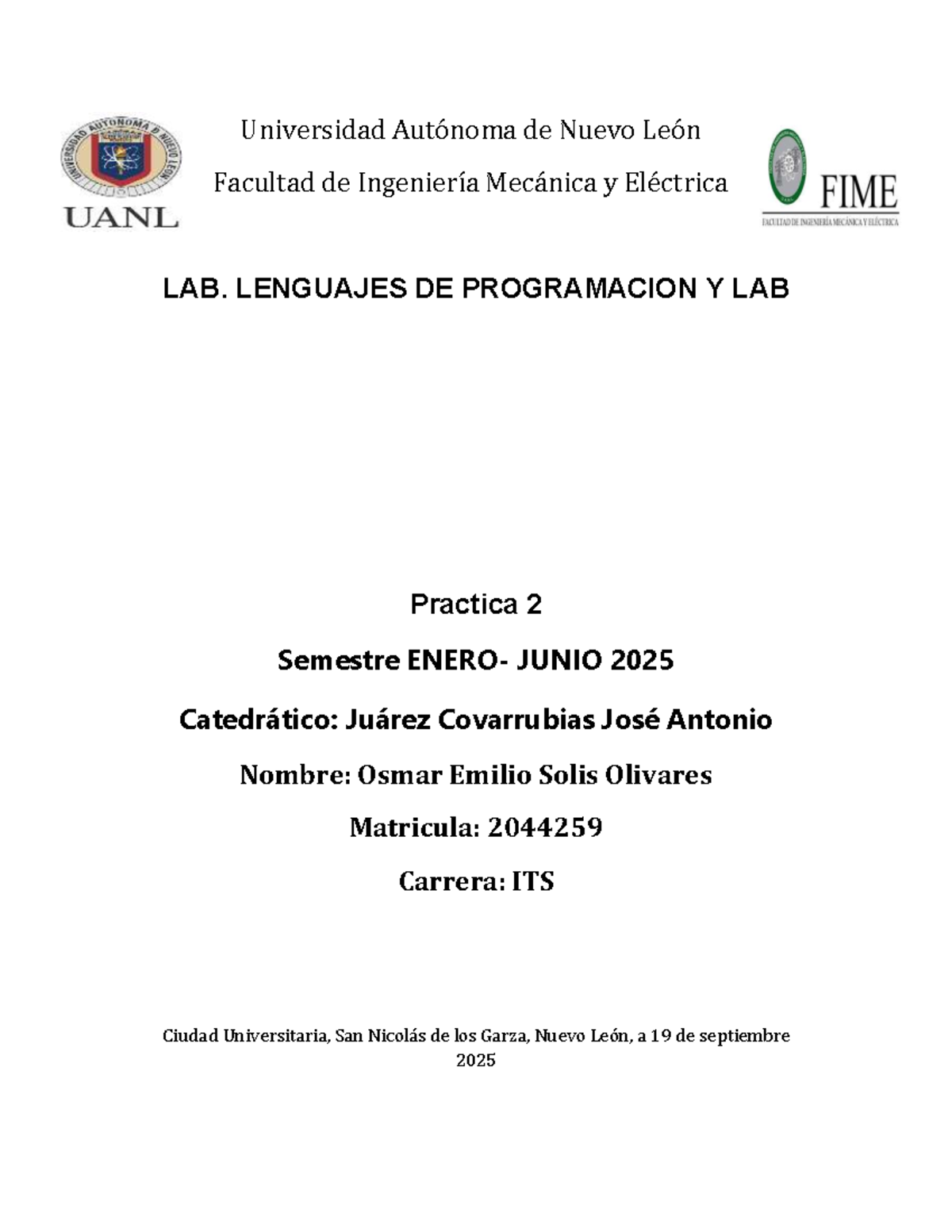 Lab de Lenguajes de Programación 2044259 - Práctica 2 - Studocu