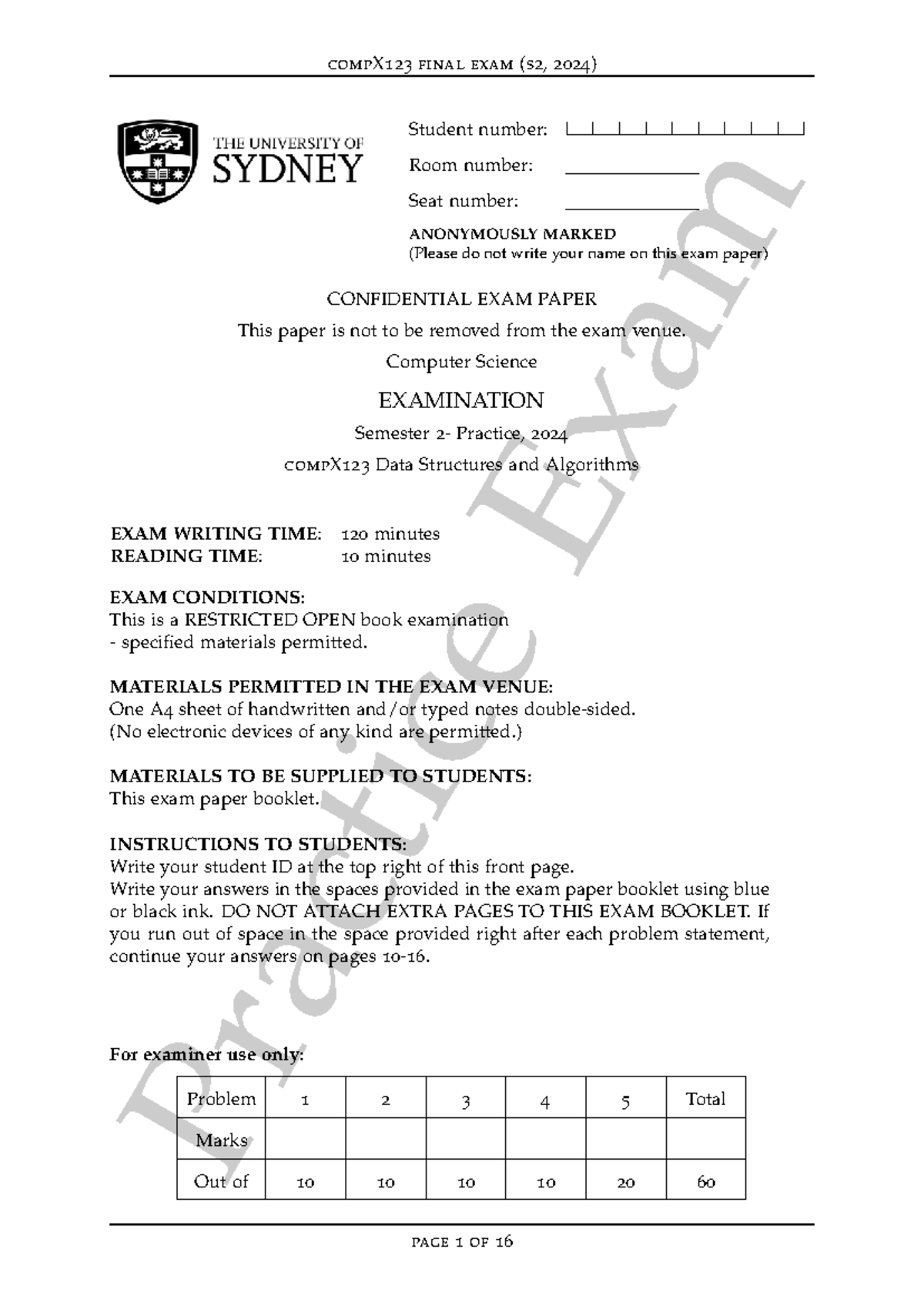 COMP2123 Final Exam Practice (S2, 2024) - Data Structures & Algorithms - Studocu