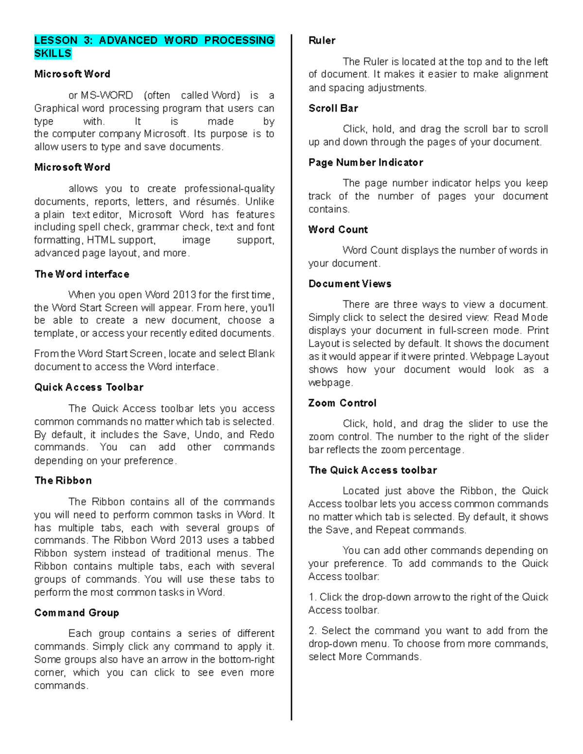 LESSON 3: ADVANCED WORD PROCESSING SKILLS (Emptech Periodic Exam) - Studocu
