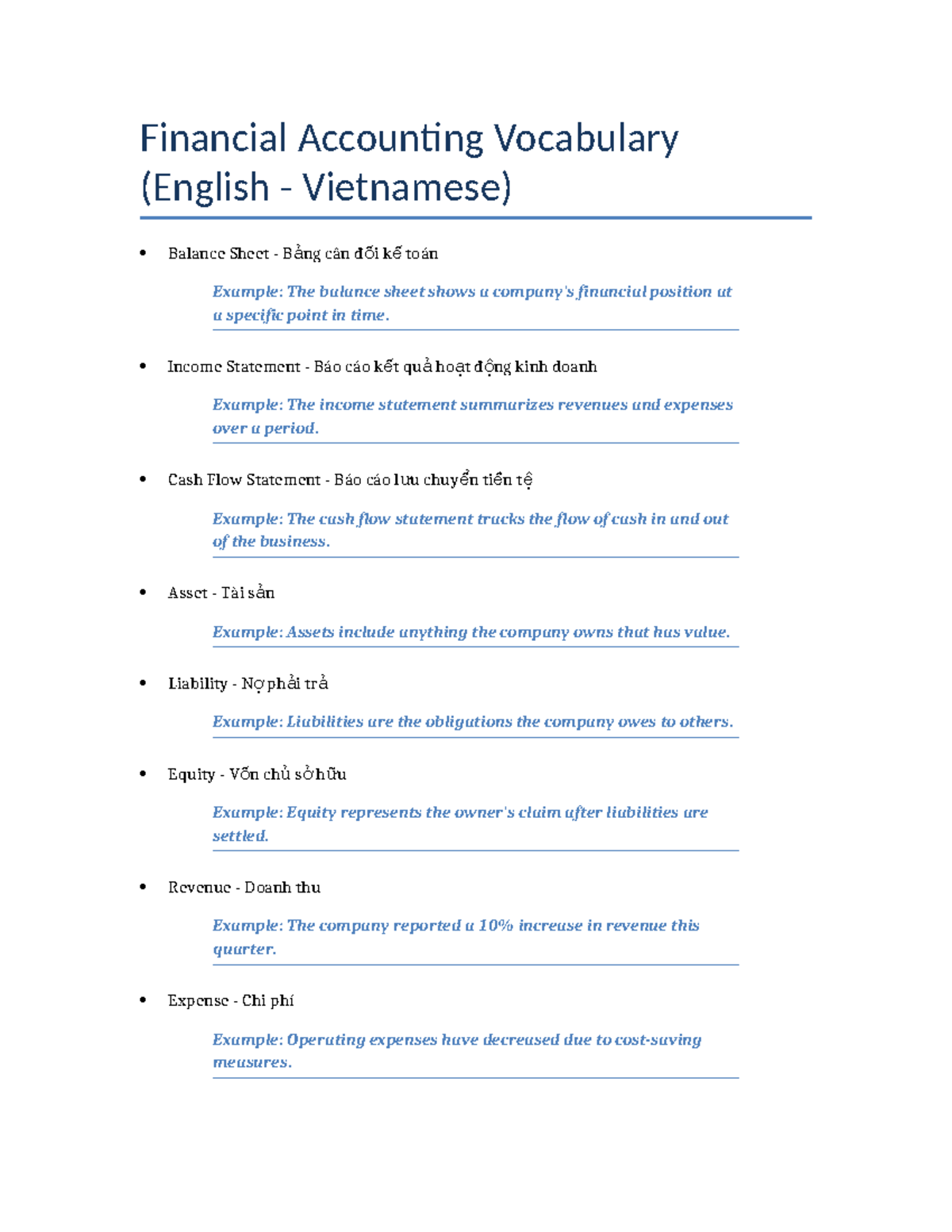 Financial Accounting Vocabulary: Key Terms & Concepts (ENG-VN) - Studocu