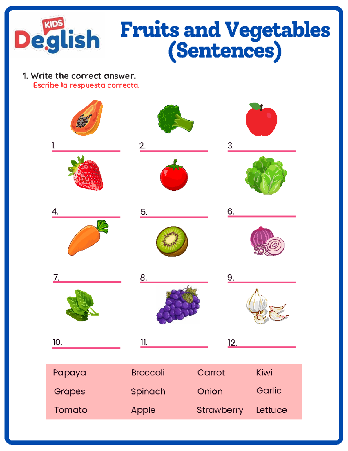 Fruits and Vegetables Quiz: Correct Answers (Sentences) - Studocu