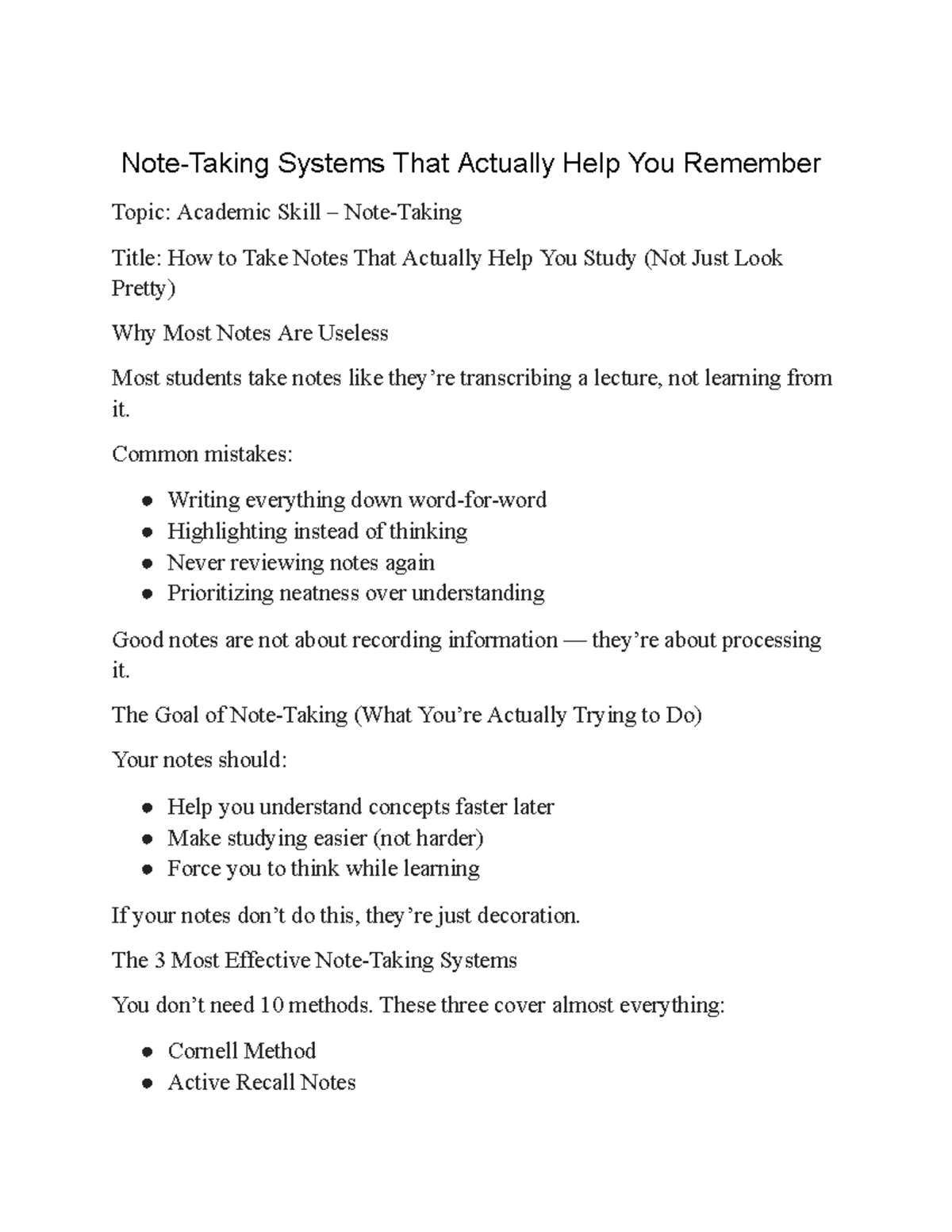 Note-Taking Strategies for Effective Studying: A Guide - Studocu