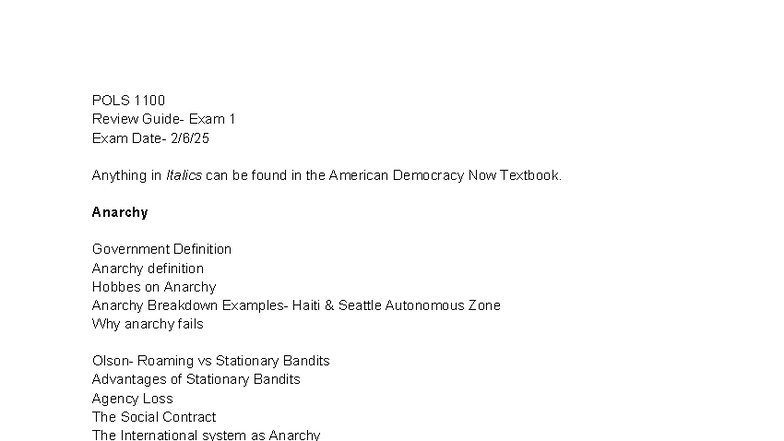 POLS 1100 Review Guide for Exam 1: Key Concepts & Theories - Studocu