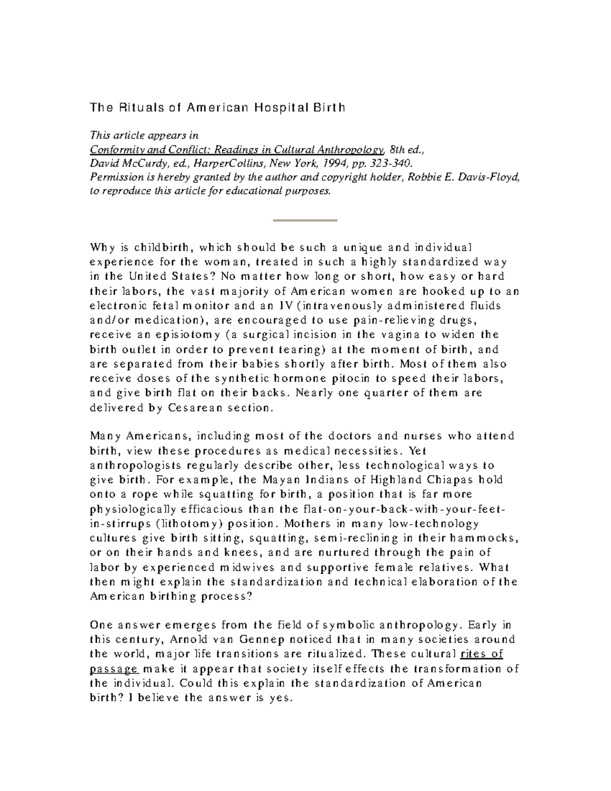 Rituals of American Hospital Birth: Analyzing Technocratic Practices ...