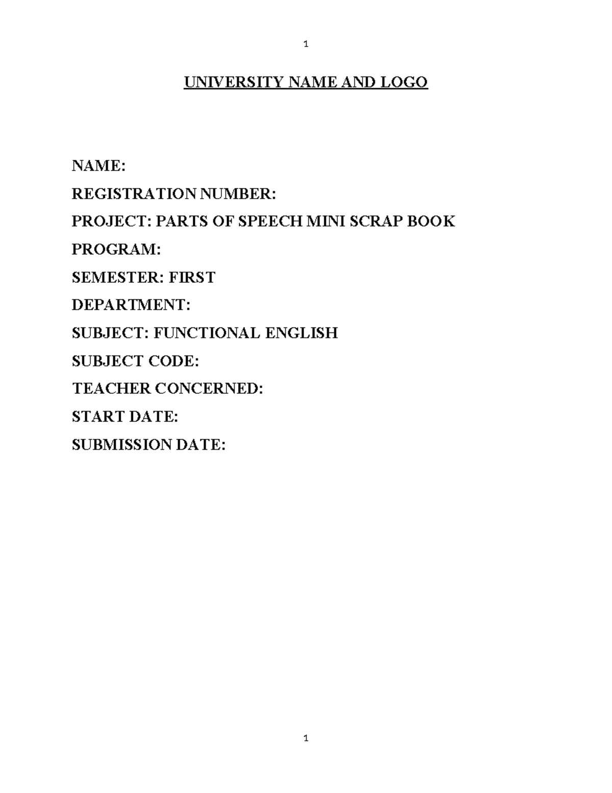 Project: Parts of Speech Mini Scrapbook - FUNC ENG-IR - Studocu